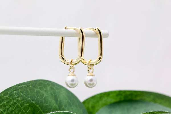 Rounded Rectangle Pearl Hoops – Reiko Designs Jewellery